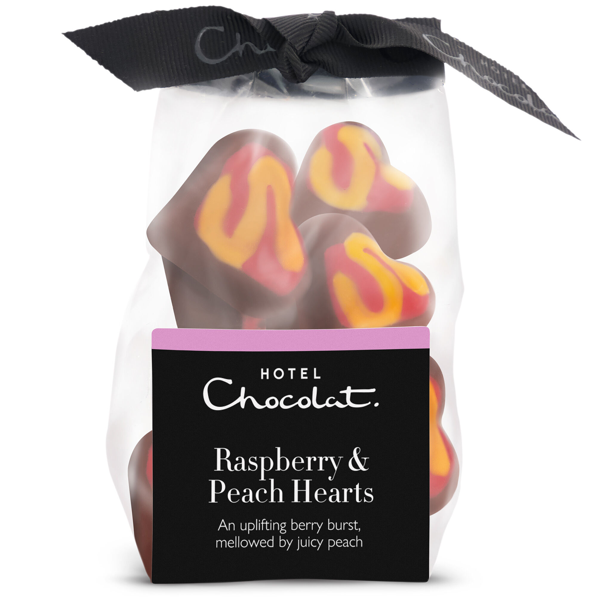 Raspberry & Peach Chocolate Hearts Ribbon Bag | Hotel Chocolat